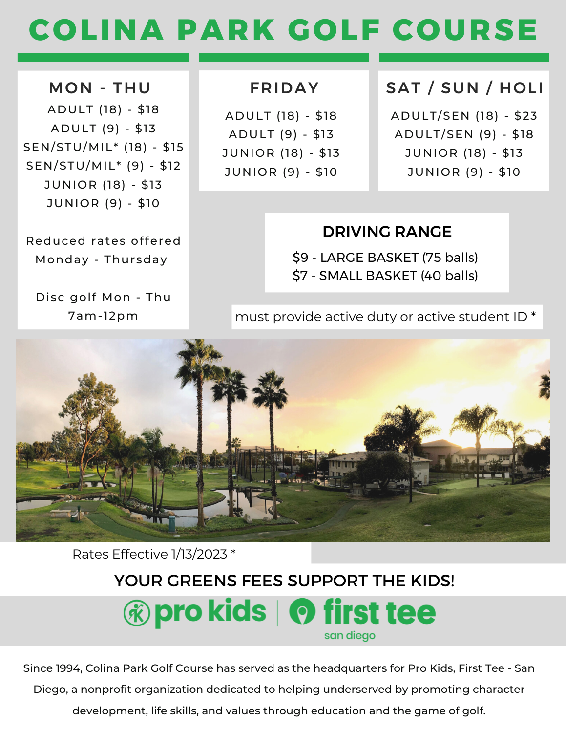 Rates & Hours - Colina Park Golf Course